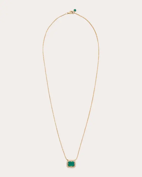 YI COLLECTION Emerald & Diamond Frame Pendant Necklace