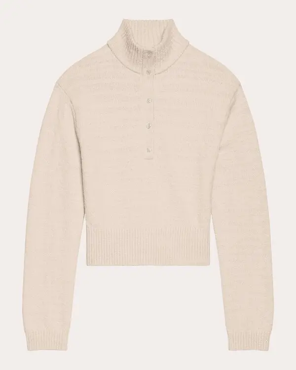 Helmut Lang Slub Wool Button Mock Neck Sweater - White