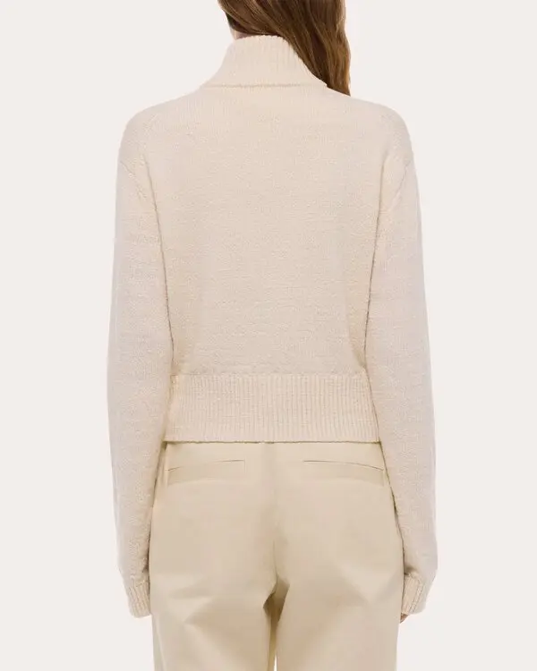 Helmut Lang Slub Wool Button Mock Neck Sweater - White