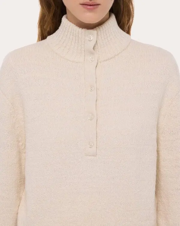 Helmut Lang Slub Wool Button Mock Neck Sweater - White