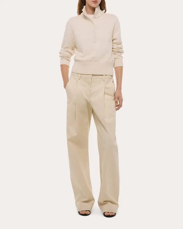 Helmut Lang Slub Wool Button Mock Neck Sweater - White