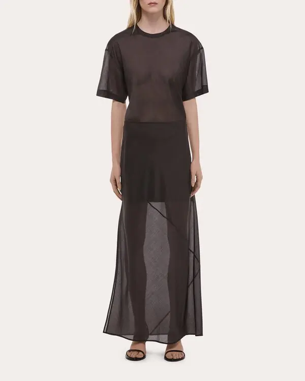 Helmut Lang Sheer Airy Voile Layered Maxi Skirt - Brown