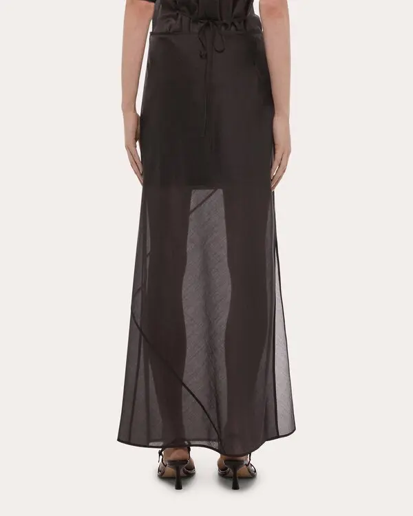 Helmut Lang Sheer Airy Voile Layered Maxi Skirt - Brown
