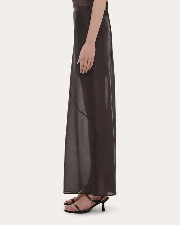 Helmut Lang Sheer Airy Voile Layered Maxi Skirt - Brown