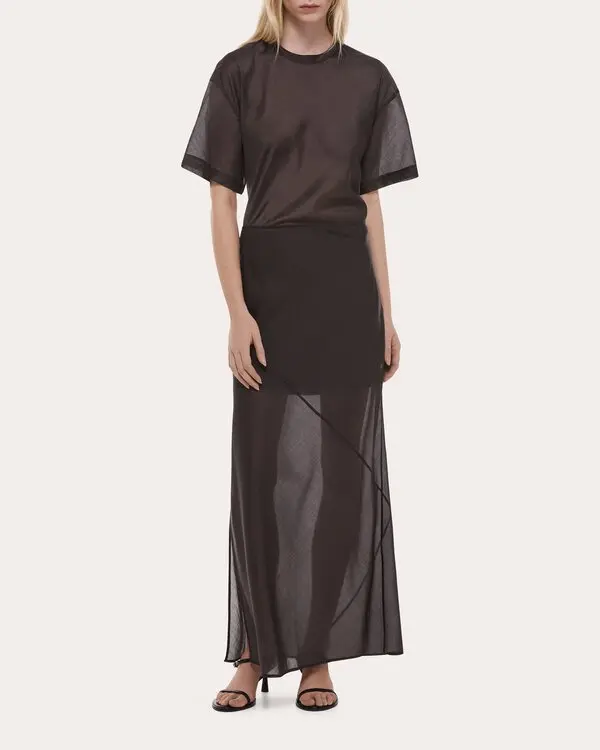 Helmut Lang Sheer Airy Voile Layered Maxi Skirt - Brown