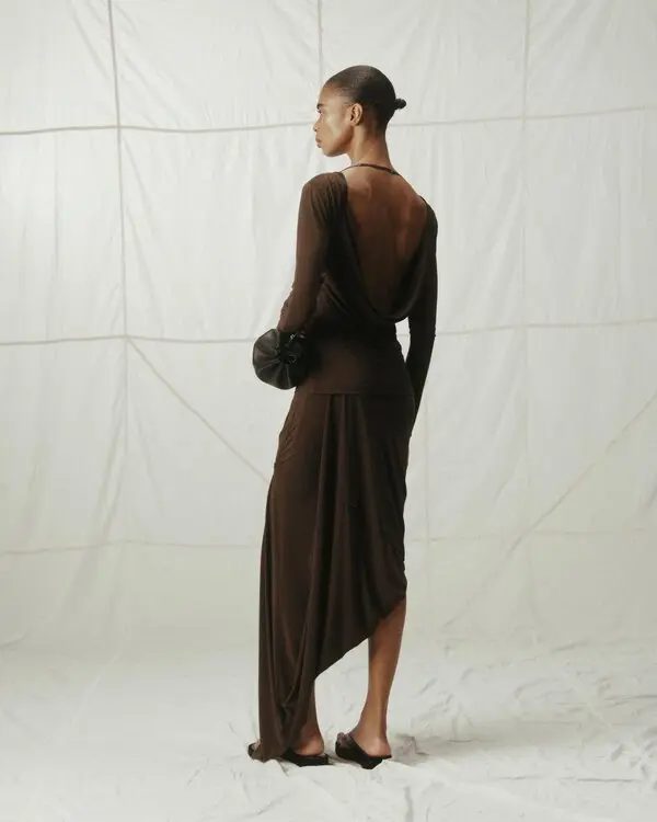 Helmut Lang Stretch Jersey Draped Cowl Back Top - Brown