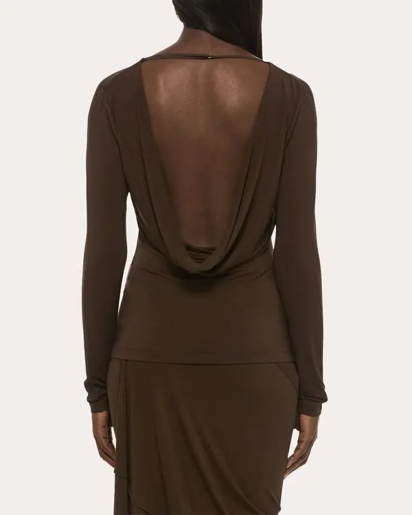 Helmut Lang Stretch Jersey Draped Cowl Back Top - Brown