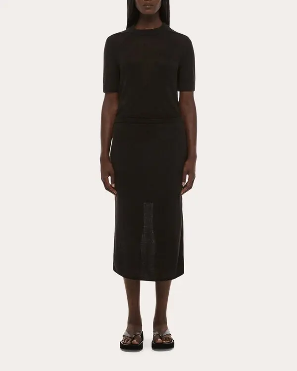 Helmut Lang Sheer Wool Knit Layered Midi Skirt