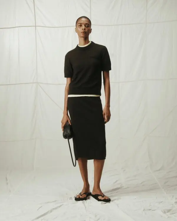 Helmut Lang Sheer Wool Knit Layered Midi Skirt
