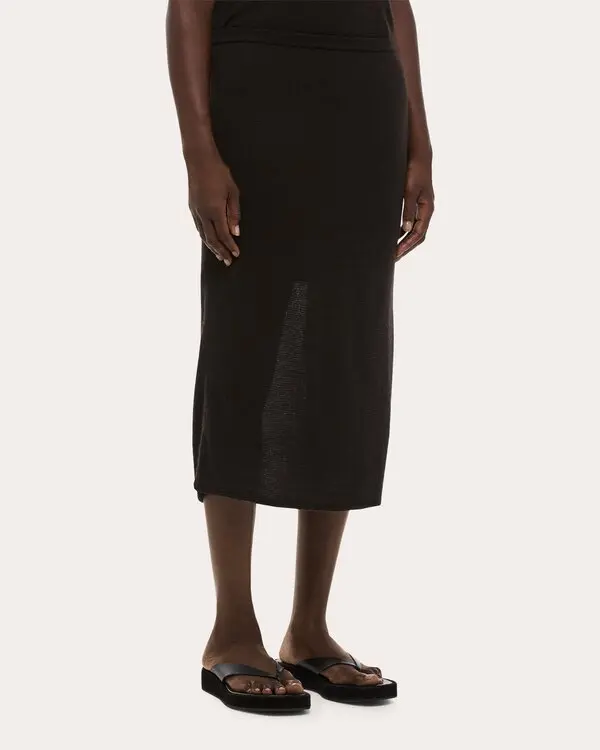 Helmut Lang Sheer Wool Knit Layered Midi Skirt