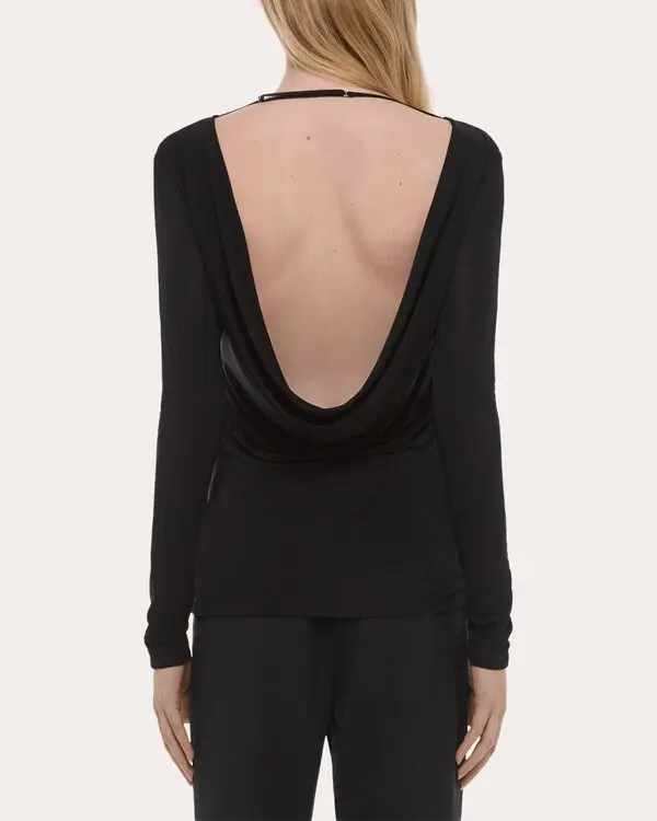 Helmut Lang Stretch Jersey Draped Cowl Back Top - Black