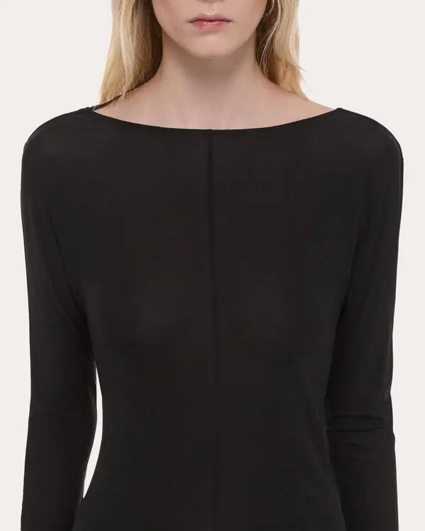 Helmut Lang Stretch Jersey Draped Cowl Back Top - Black