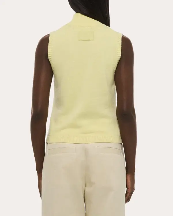 Helmut Lang Knit Cotton Mock Neck Sweater Tank - Yellow