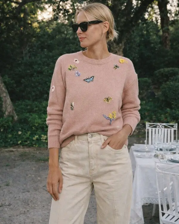 Erdem Embroidered Wool Crewneck Sweater