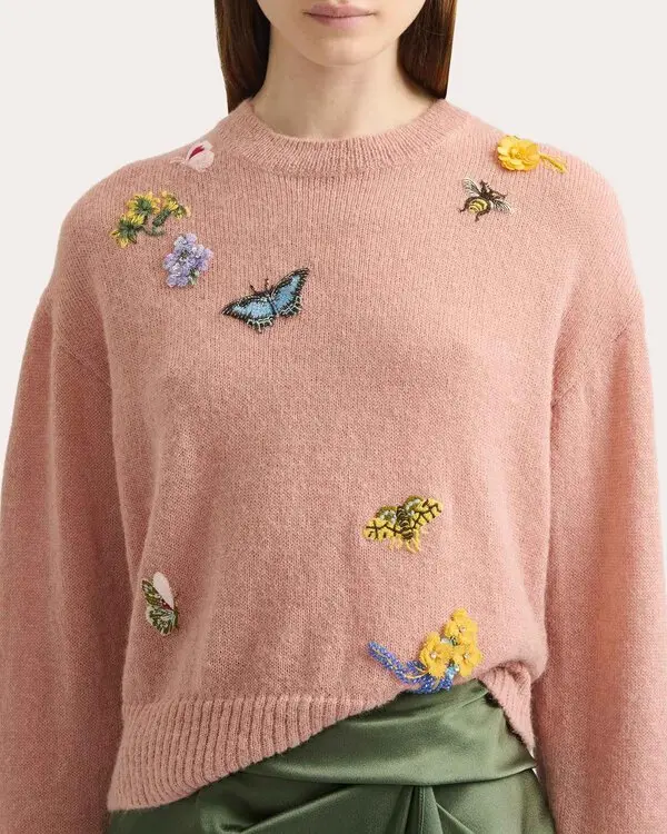 Erdem Embroidered Wool Crewneck Sweater