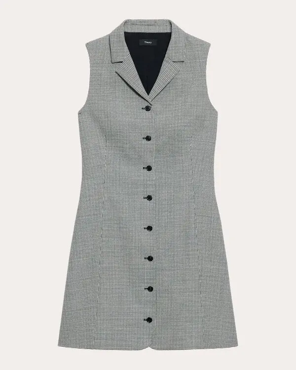 Theory Plaid Wool Twill Sleeveless Blazer Dress