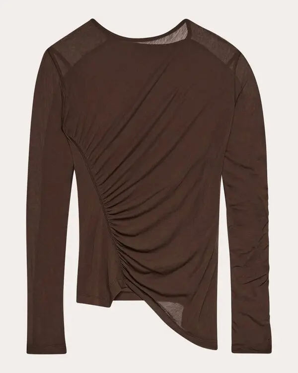 Helmut Lang Sheer Jersey Ruched Asymmetric Top - Brown