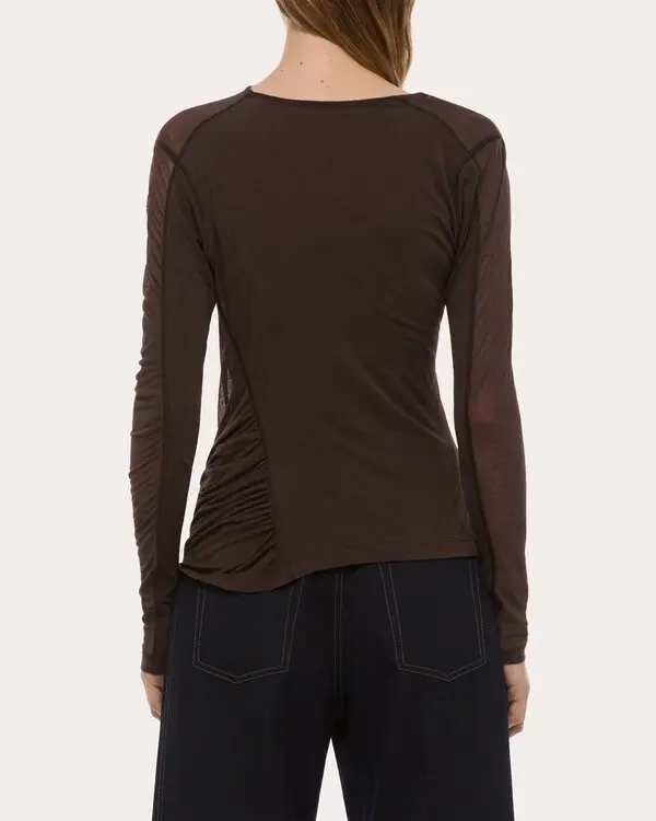 Helmut Lang Sheer Jersey Ruched Asymmetric Top - Brown