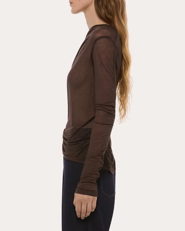 Helmut Lang Sheer Jersey Ruched Asymmetric Top - Brown