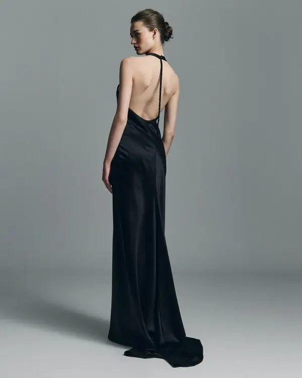 FRANCESCA MIRANDA Nightfall Silk Halter Maxi Dress