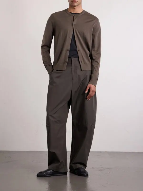 AMOMENTO Barrel-leg Cotton Trousers - Green