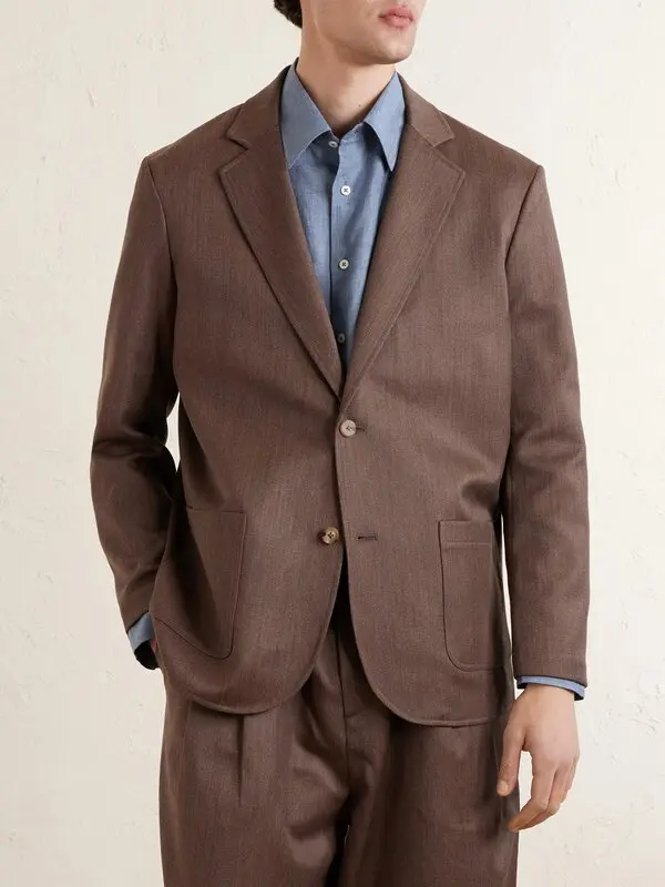De Bonne Facture Writers Wool And Cotton-blend Suit Jacket - Brown