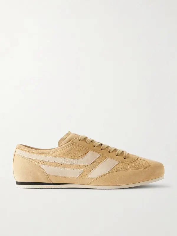 TOM FORD Brook Perforated Suede Sneakers - Neutrals