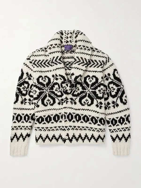 Ralph Lauren Purple Label Cashmere-jacquard Shawl-collar Cardigan - Black