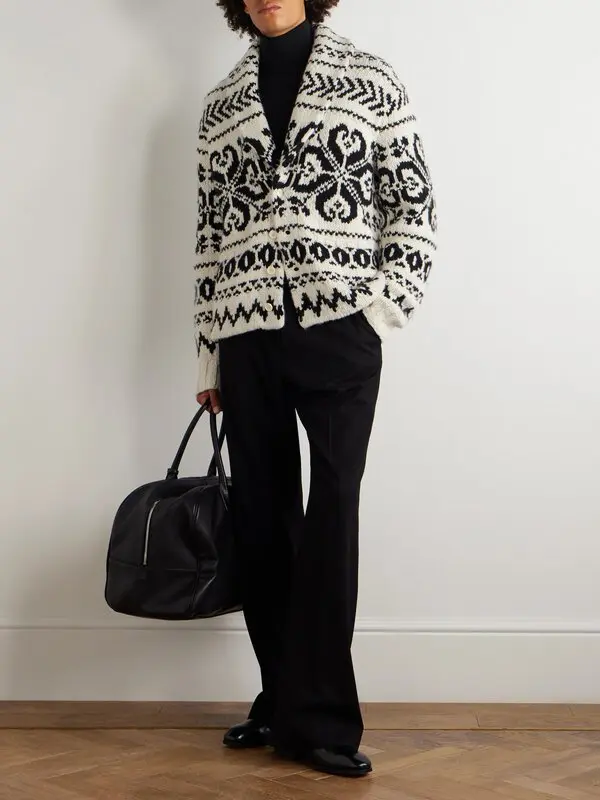 Ralph Lauren Purple Label Cashmere-jacquard Shawl-collar Cardigan - Black