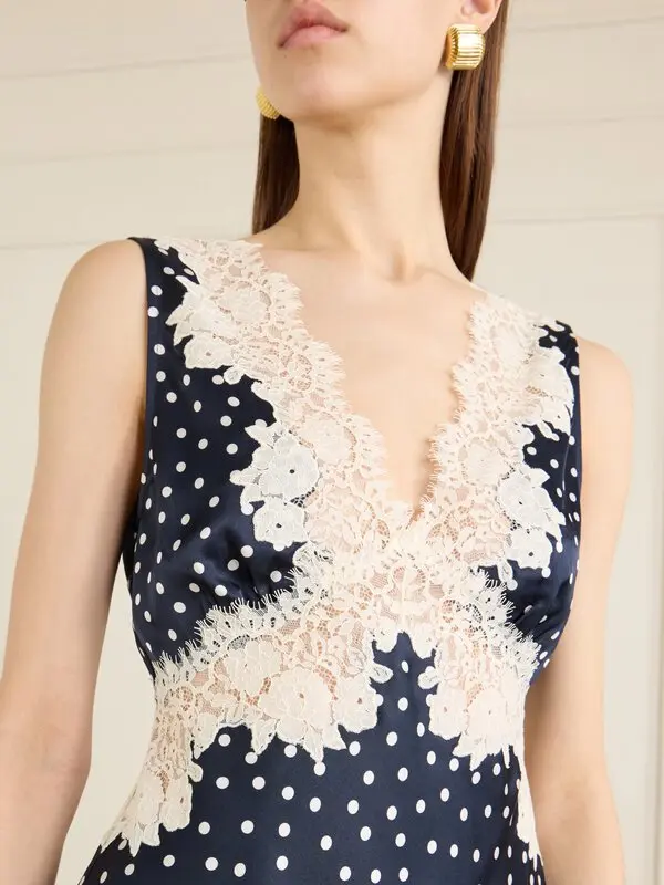 Rixo Emmie Polka-dot Lace-trimmed Satin Top - Blue