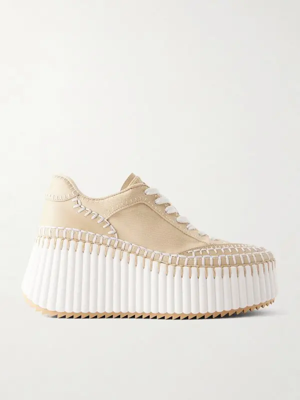 Chloé Nama Canvas And Leather Platform Sneakers - Neutrals