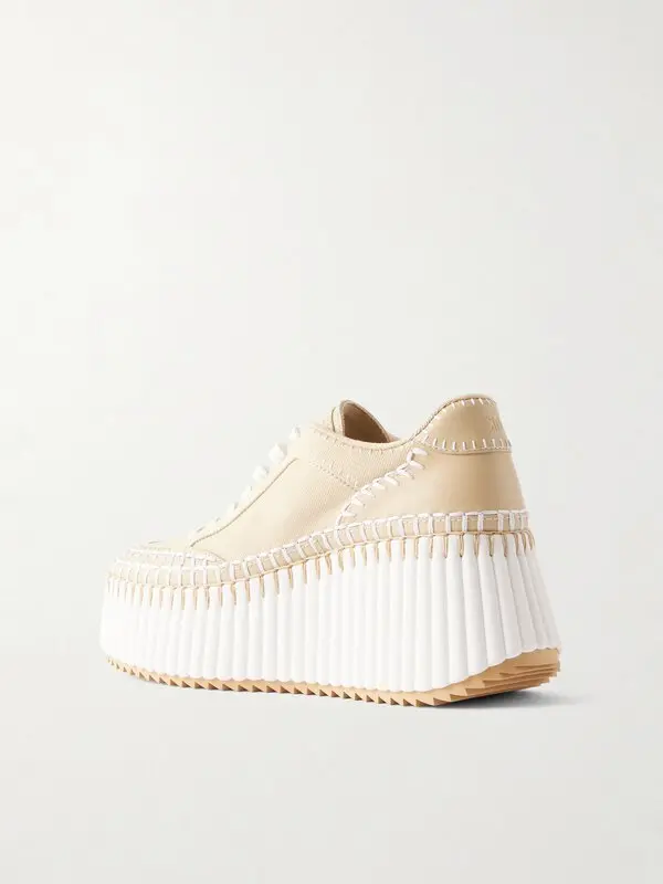 Chloé Nama Canvas And Leather Platform Sneakers - Neutrals