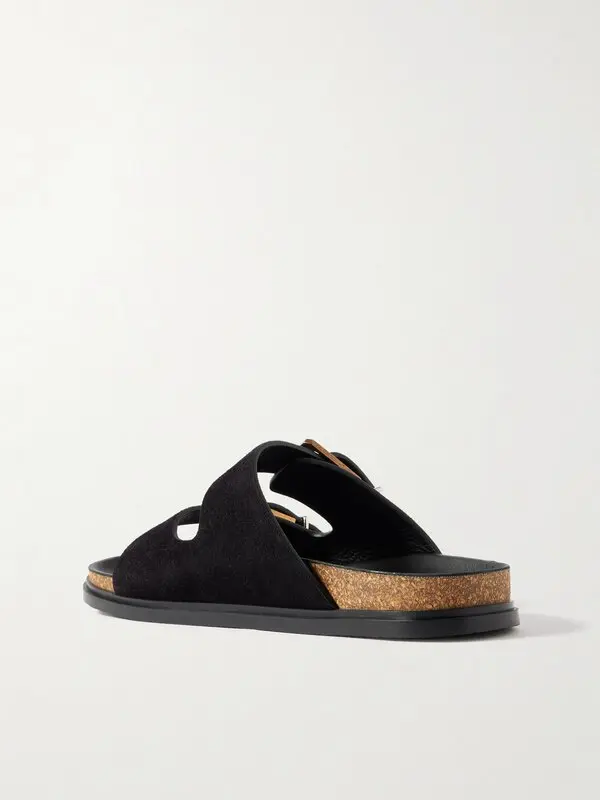 THE ROW Buckled Suede Slides - Black