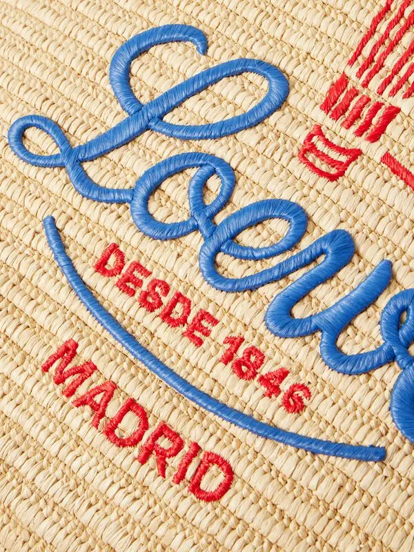 Loewe Verano Embroidered Raffia Tote