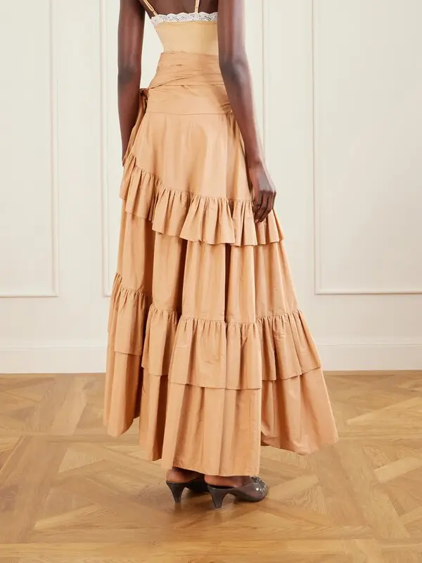 Chloé Bow-detailed Ruffled Cotton-poplin Midi Skirt - Neutrals
