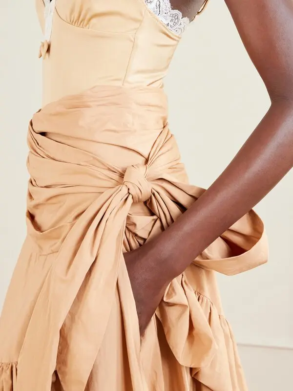 Chloé Bow-detailed Ruffled Cotton-poplin Midi Skirt - Neutrals