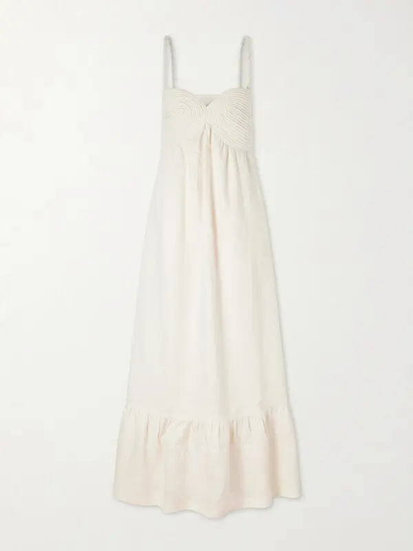 ANDRES OTALORA Tu Esencia Embroidered Tiered Linen Maxi Dress - Neutrals