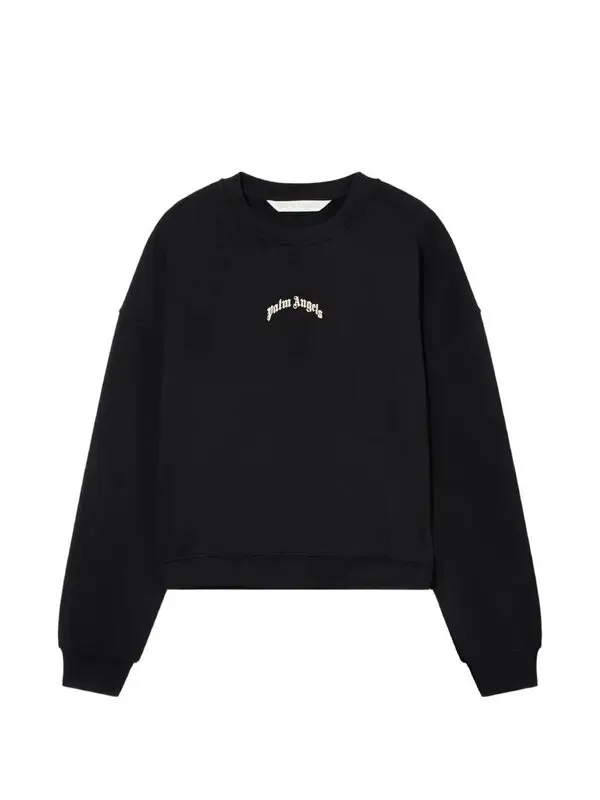 Palm Angels Curved Logo Crop Sweatshirt - Black