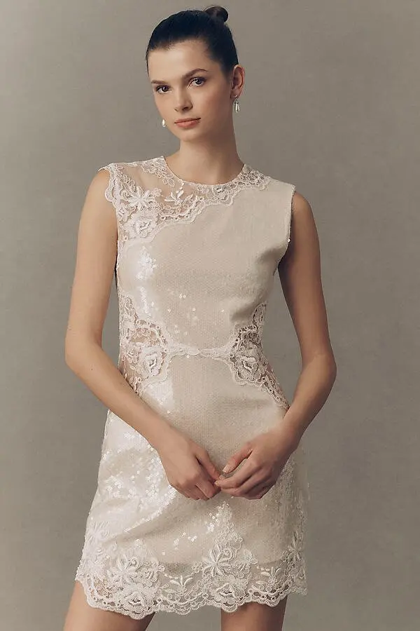 Bhldn Sequin And Lace Mini Dress