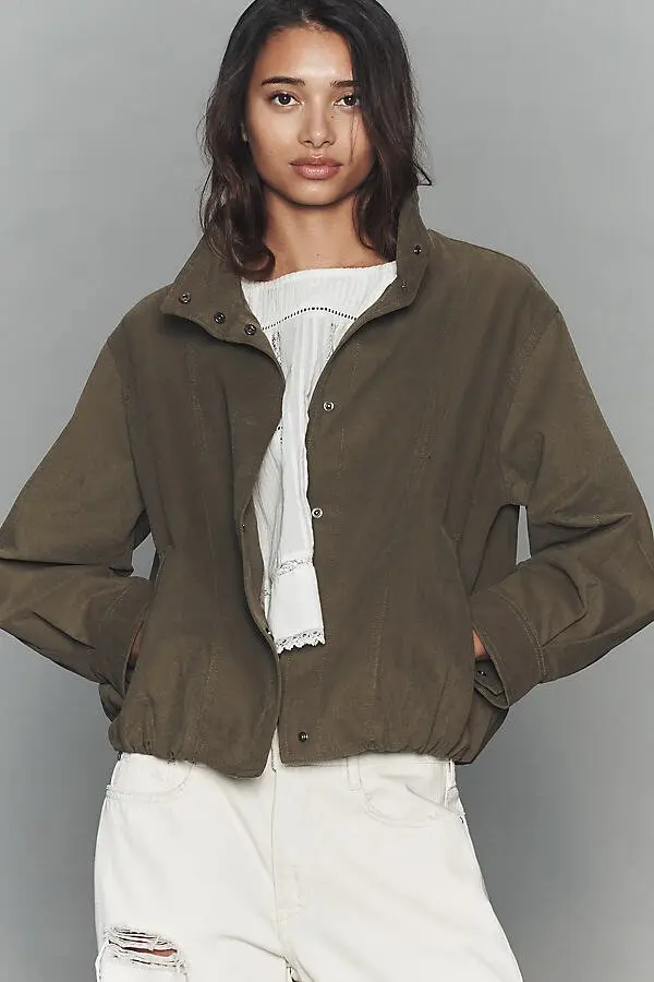 PILCRO Cotton Bubble-hem Utility Jacket - Olive