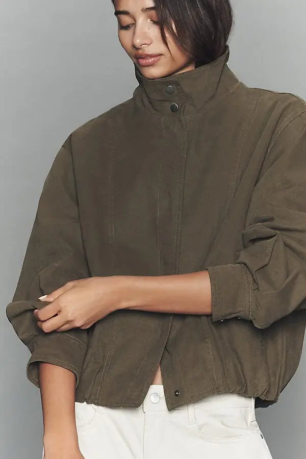 PILCRO Cotton Bubble-hem Utility Jacket - Olive
