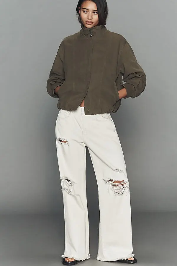 PILCRO Cotton Bubble-hem Utility Jacket - Olive