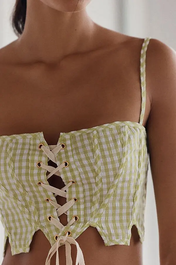 LYREBIRD Gingham Bustier Top - Green/white