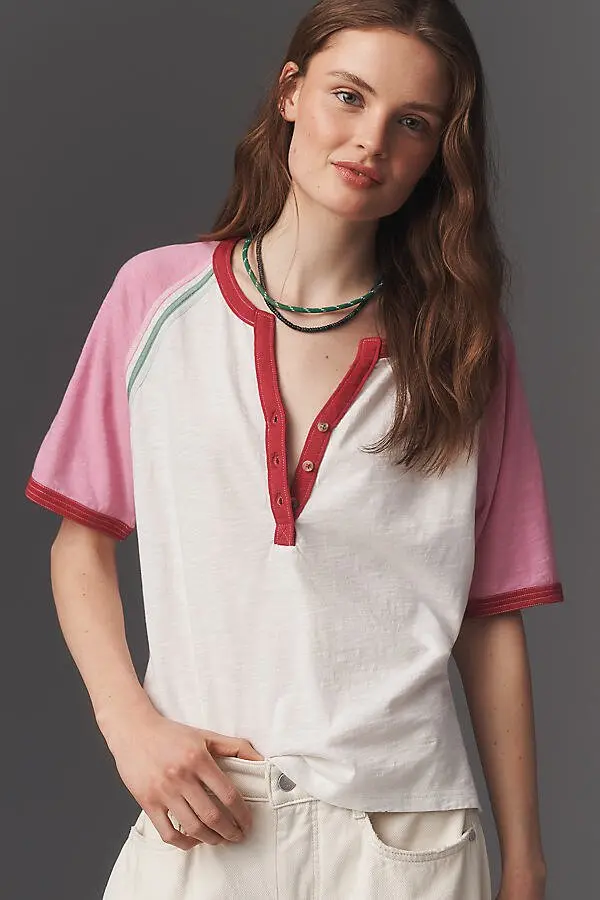 PILCRO 100% Cotton Henley T-shirt