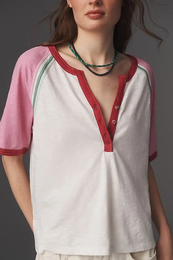 PILCRO 100% Cotton Henley T-shirt