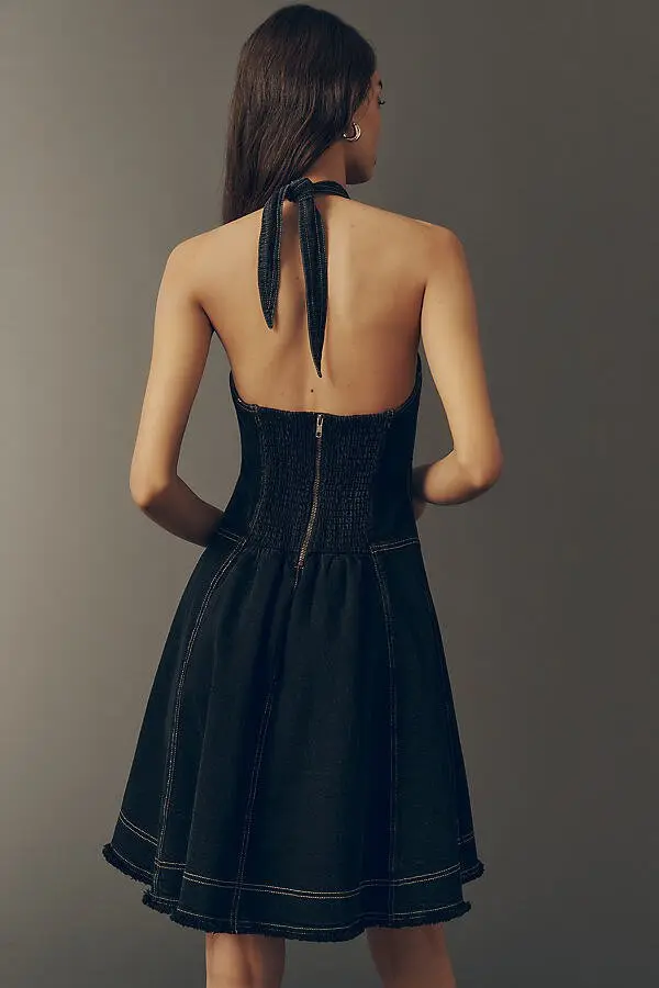 PILCRO Denim Halter Mini Dress - Black