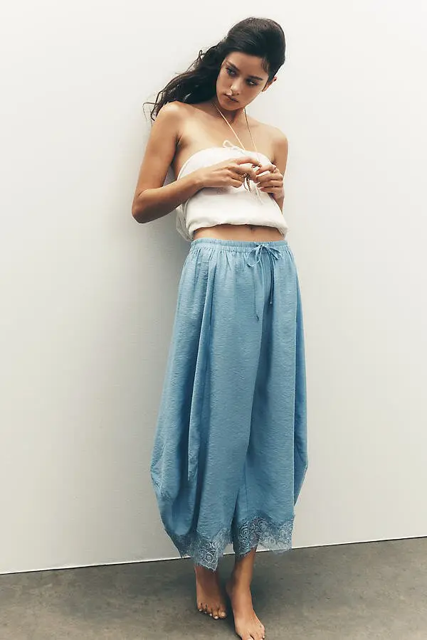 Anthropologie Cropped Lace-hem Pants - Blue