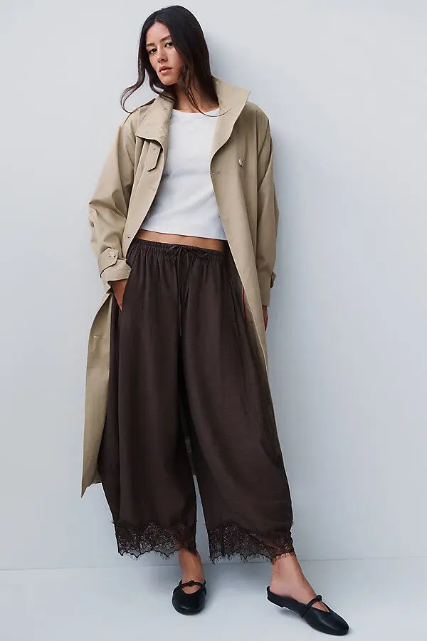 Anthropologie Reverie Lace-trim Tapered Pants - Brown