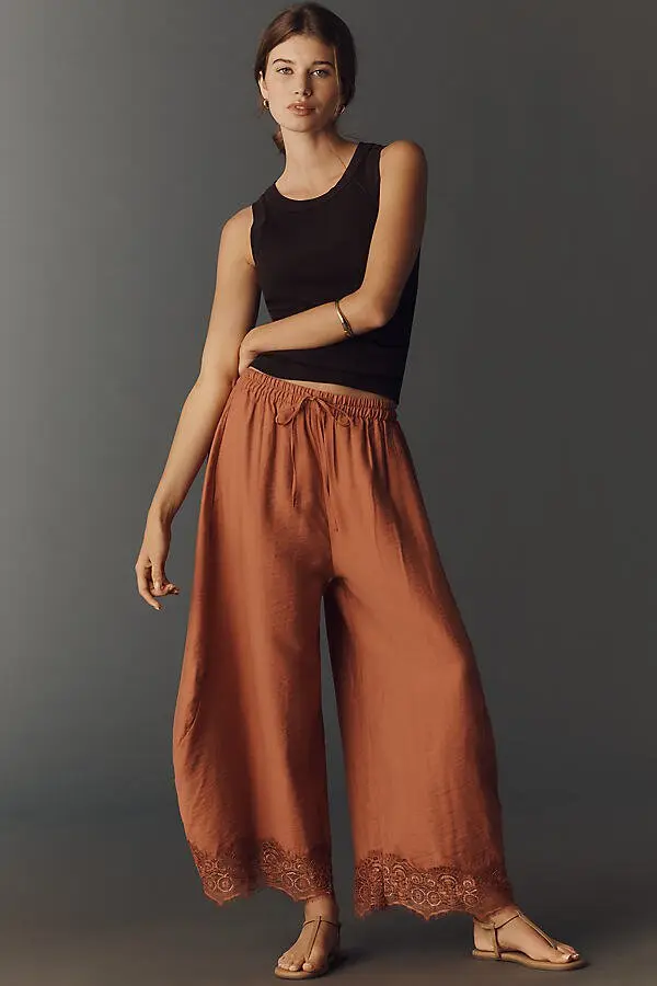 Anthropologie Cropped Lace-hem Pants - Rose