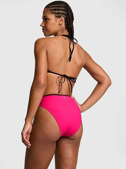 Pink Ribbed High-waisted Bikini Bottom - Pink